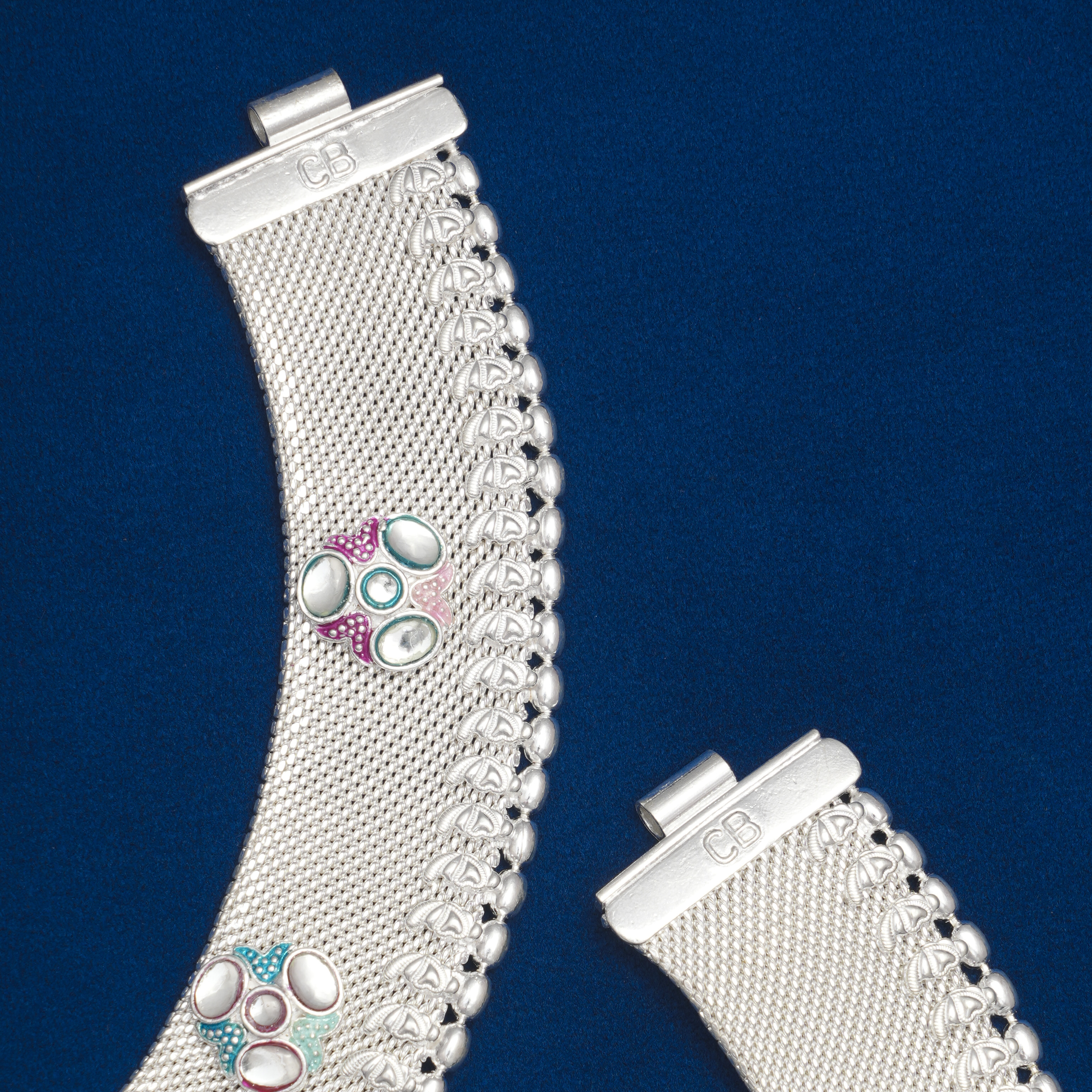 ROYAL SILVER DULHAN PAYAL WITH MULTICOLOR ENAMEL AND GHUNGHROO DESIGN ...